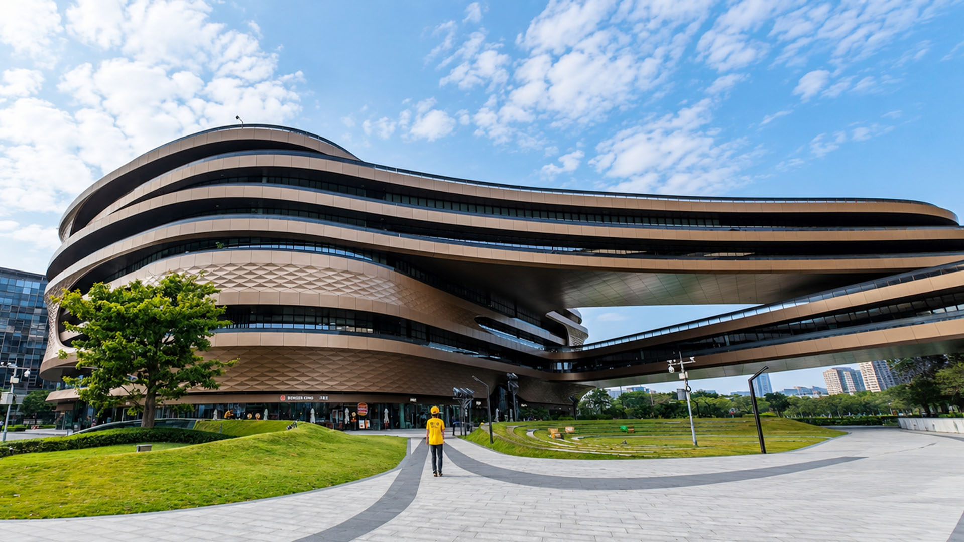 A modern office complex with architecture rarely seen in most cities