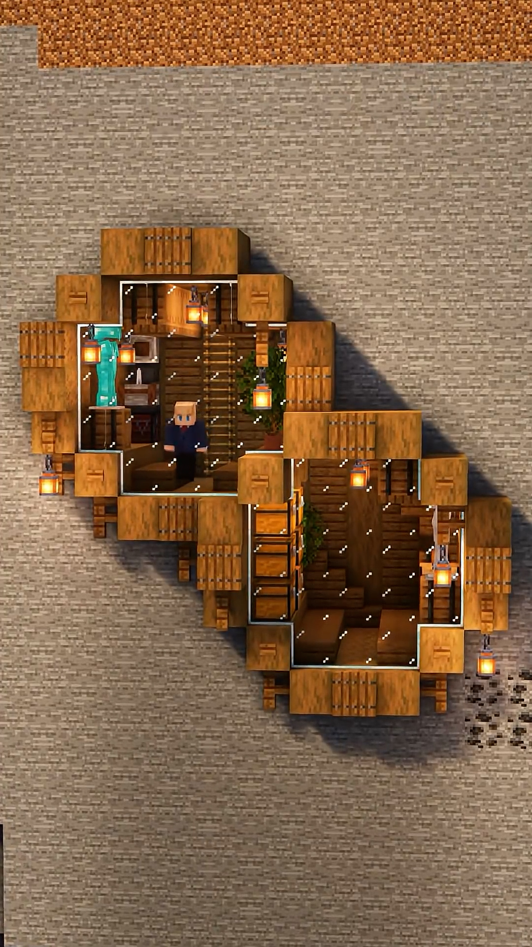 Minecraft mountain hideout with storage and ladder access