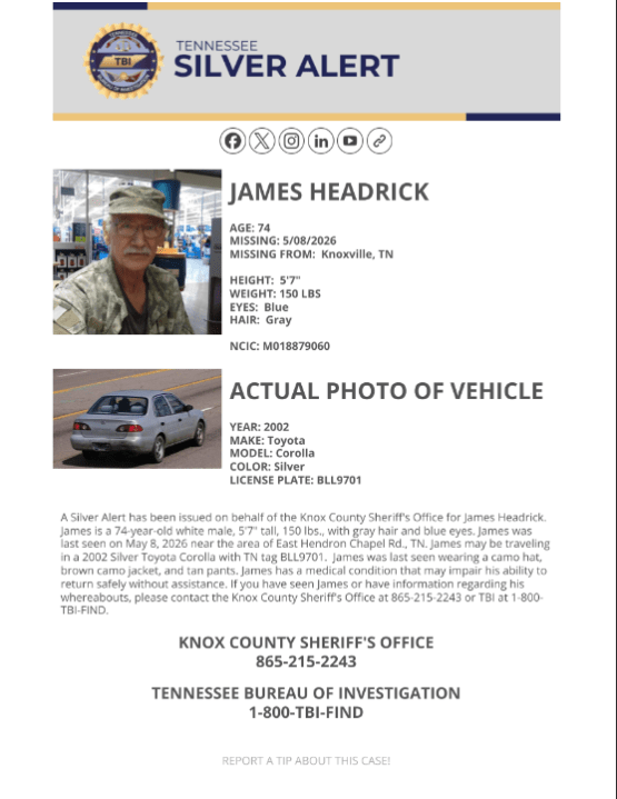 Silver Alert issued for missing man last seen in Knox County