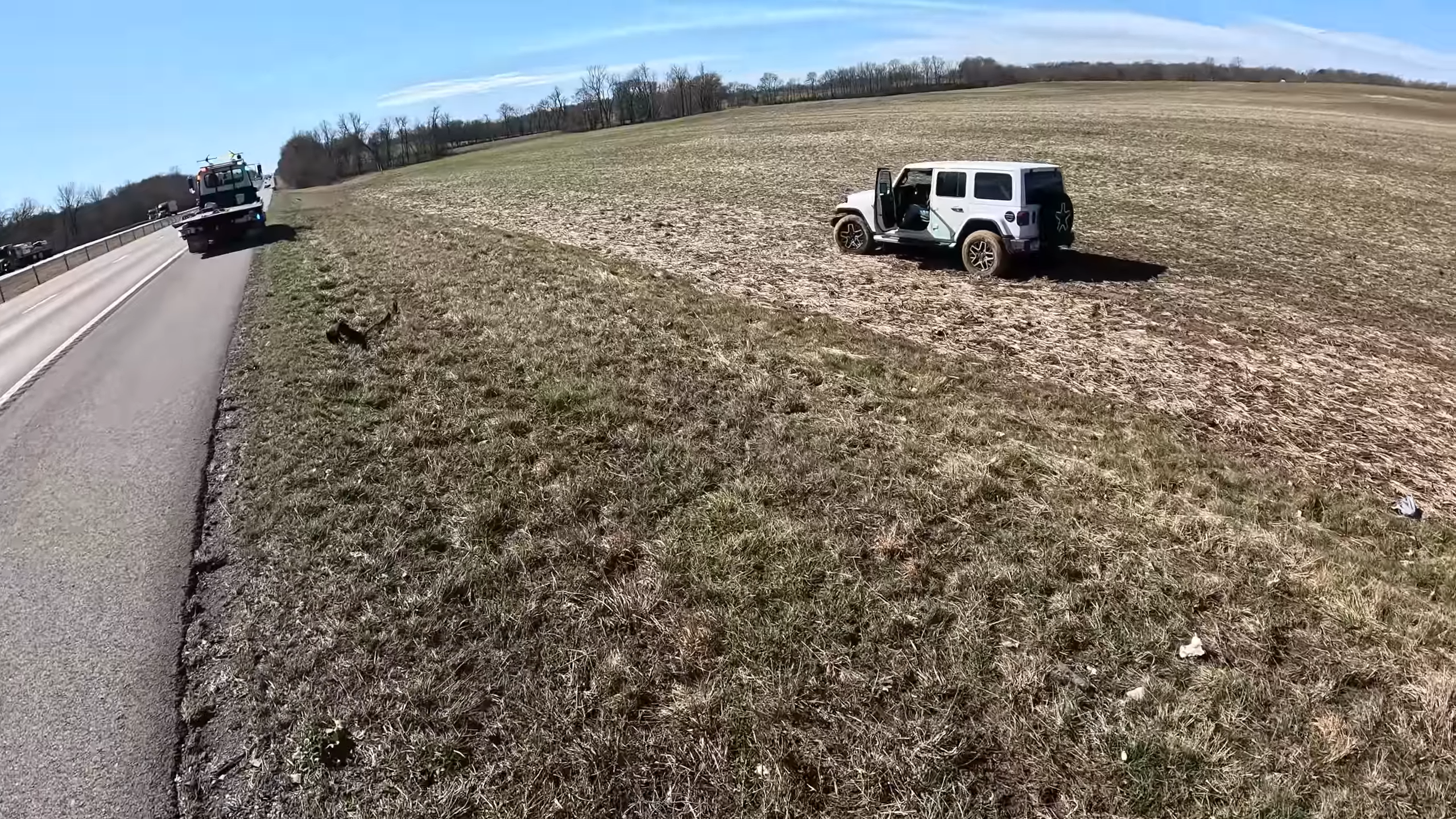Highway chaos ended in a field