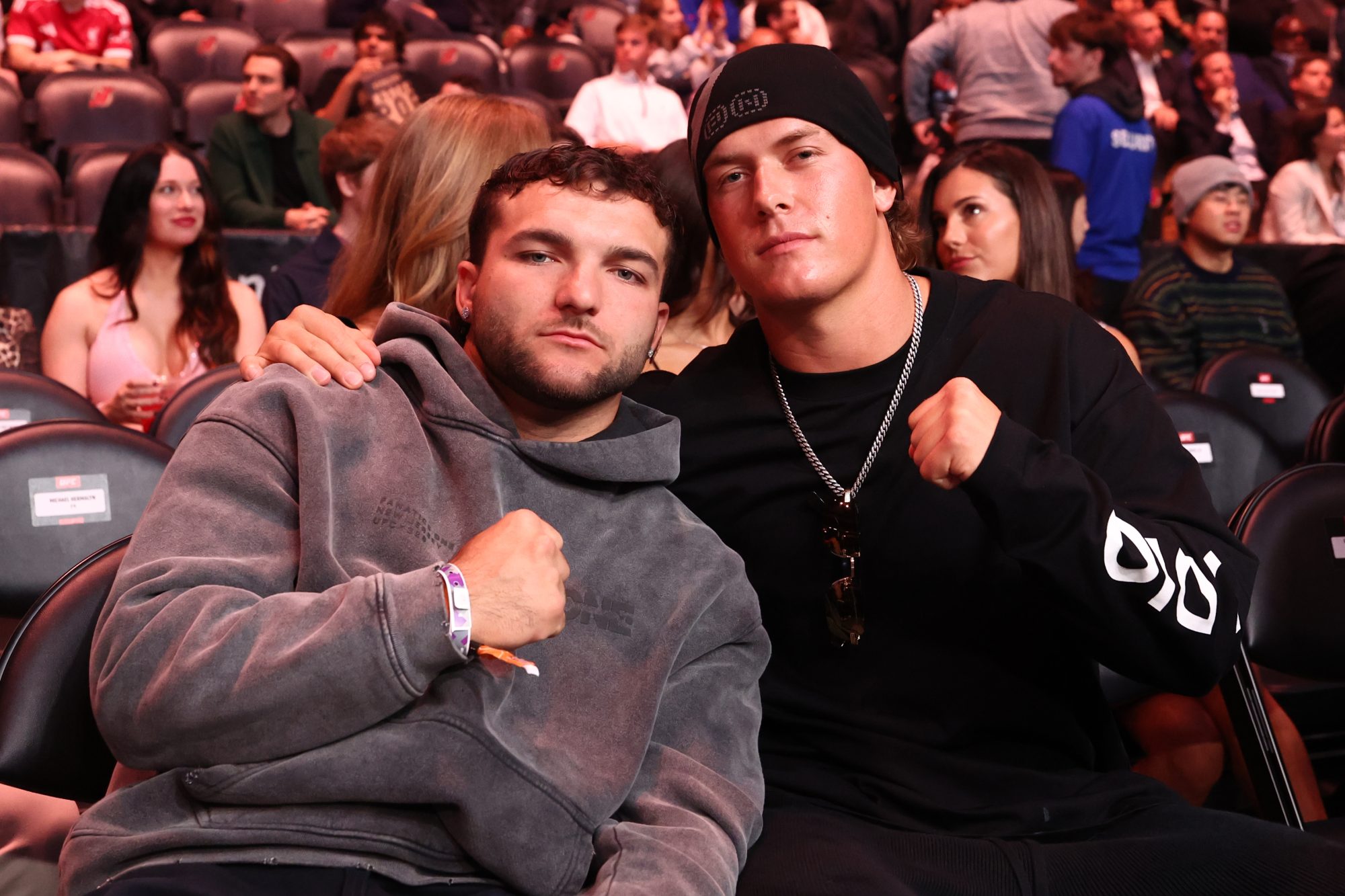 Giants stars Jaxson Dart, Cam Skattebo headbutt at UFC 328 in Newark
