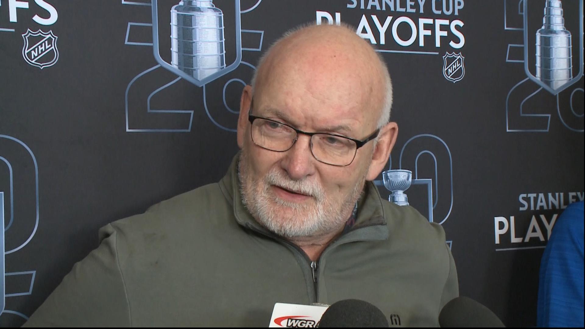 Lindy Ruff speaks to the media ahead of Game 3