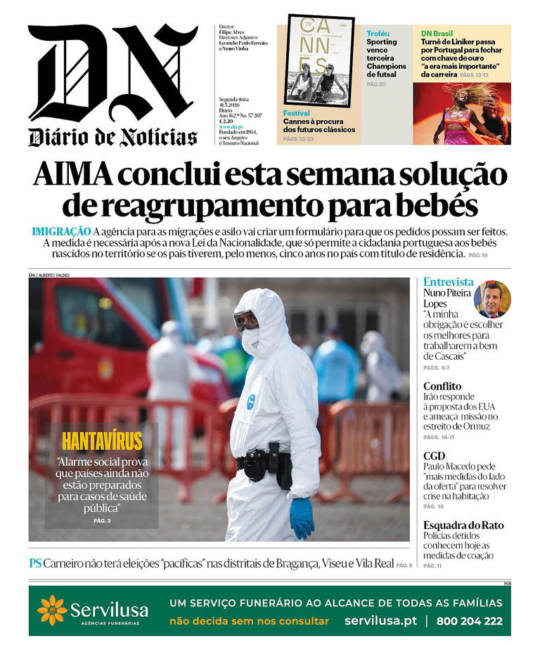 Leia aqui o DN desta segunda-feira, 11 de maio