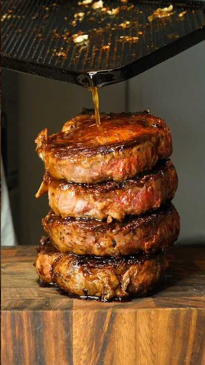 Leaning Tower of Rib Eye Steak Juicy Steak Stack Challenge