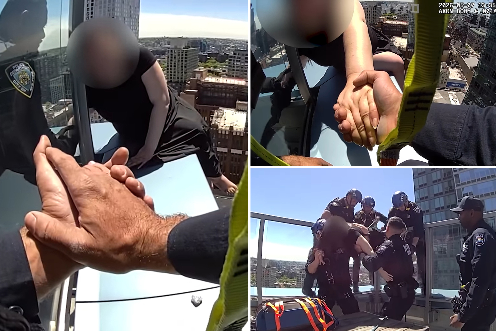 Nail-biting footage shows NYPD officers’ rescue sobbing woman dangling ...