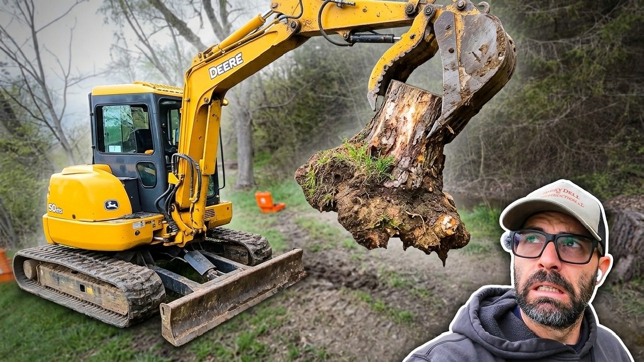 Mini excavator test ditch cleaning and stump removal