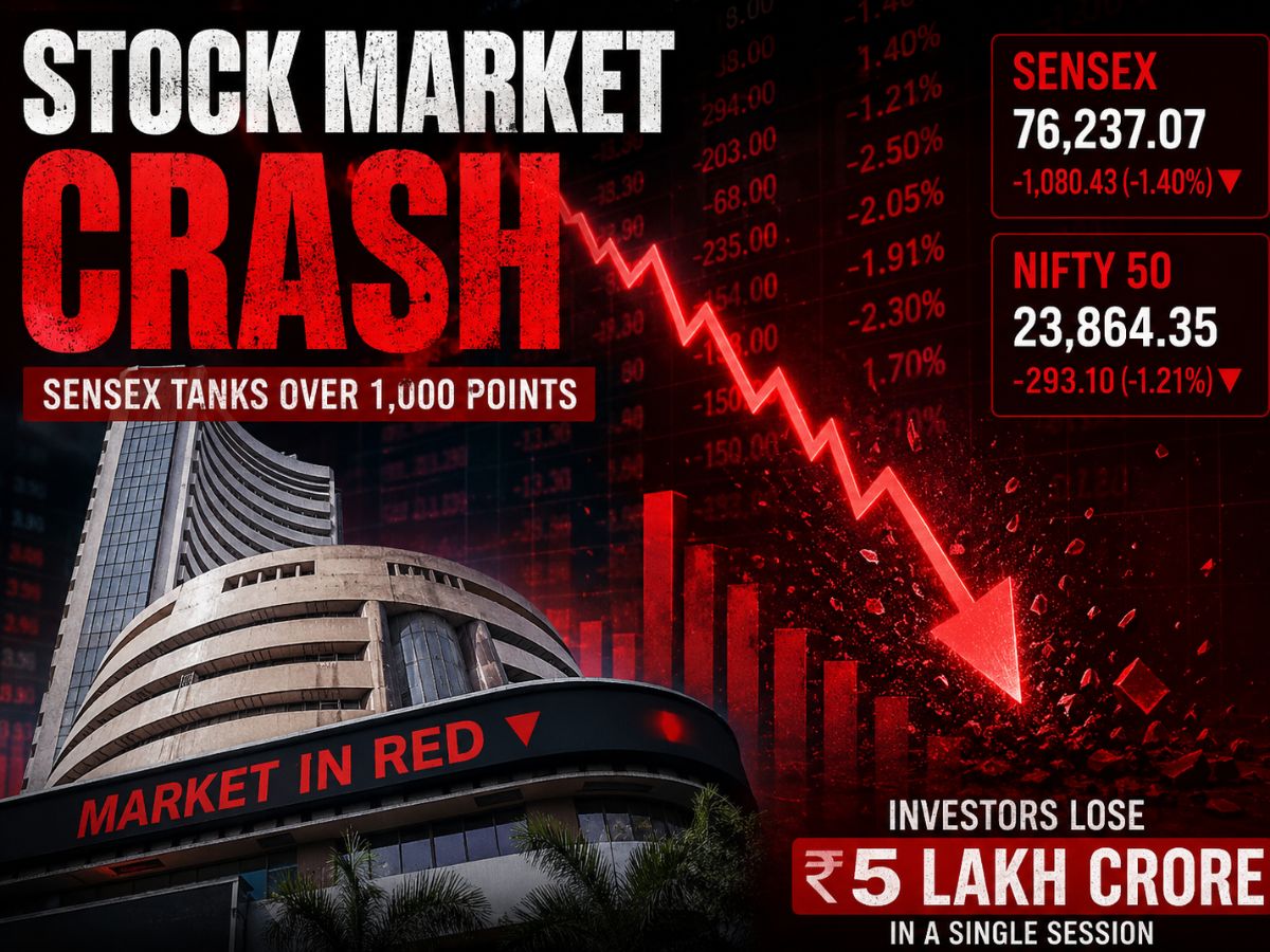 Stock market crash today: Sensex falls over 1,000 points, investors ...