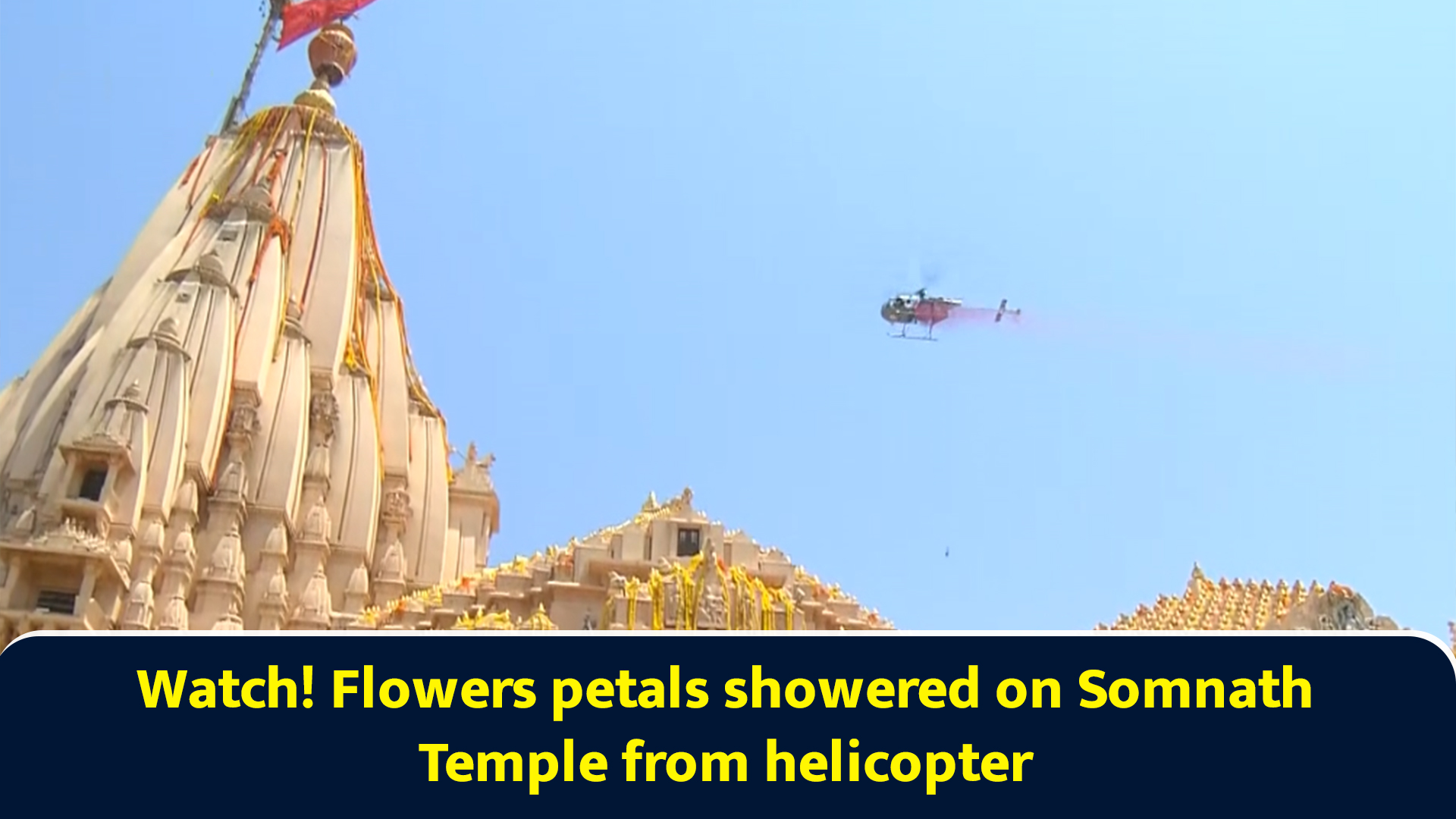 Watch! Flowers petals showered on Somnath Temple from helicopter