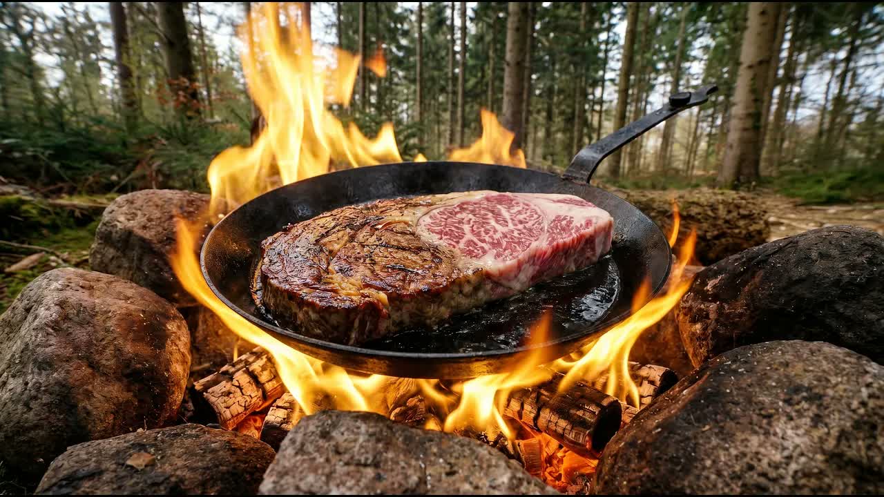 Ultimate outdoor cooking: He is not afraid to cook over the big flames!