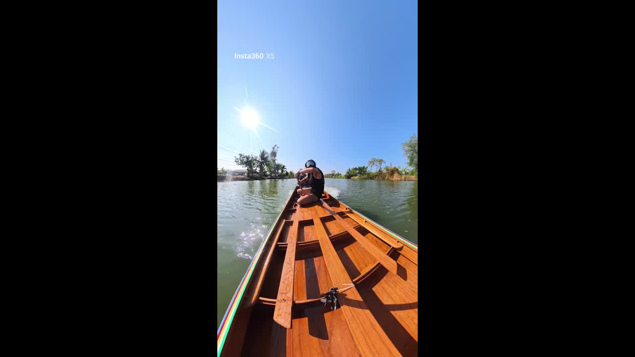 Female tourist rides high-speed drag racing boat in Thailand
