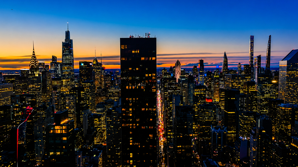 Le luci della città si estendono oltre l'orizzonte