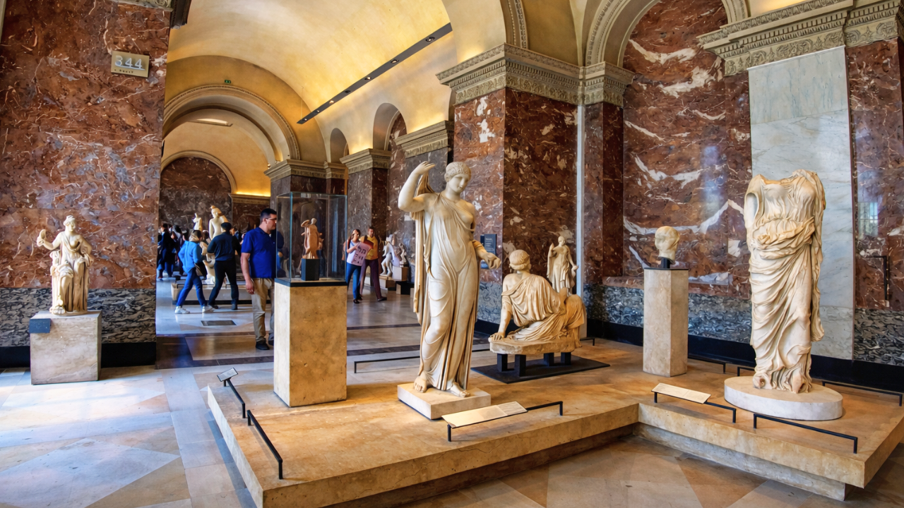Inside the Louvre Museum and its historic galleries (4K)