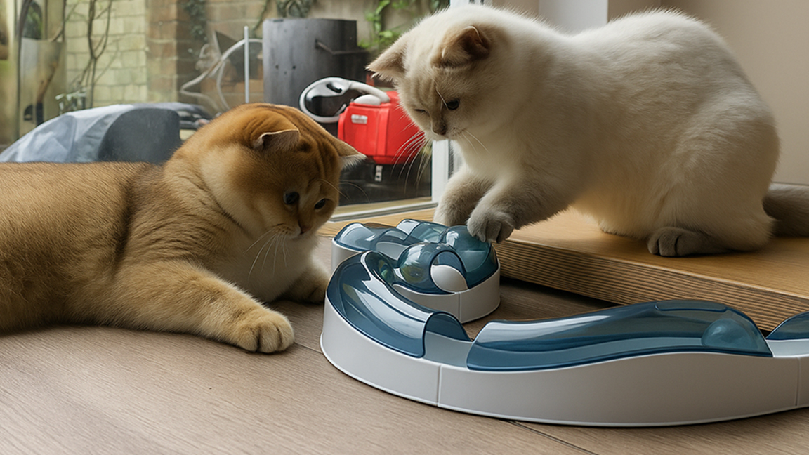Katten spelen met interactief speelgoed