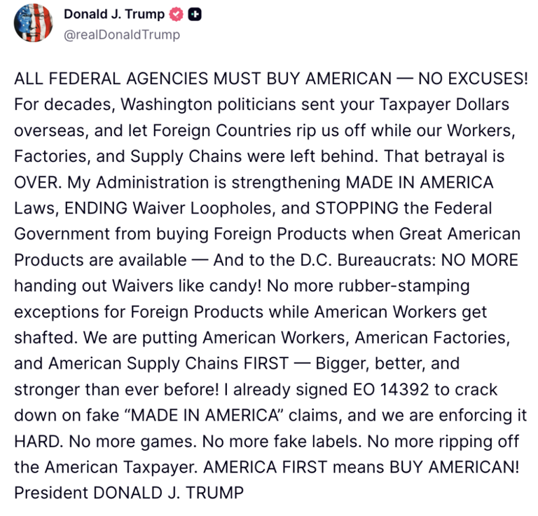 Trump renews 'America First' push, orders federal agencies to 'buy ...