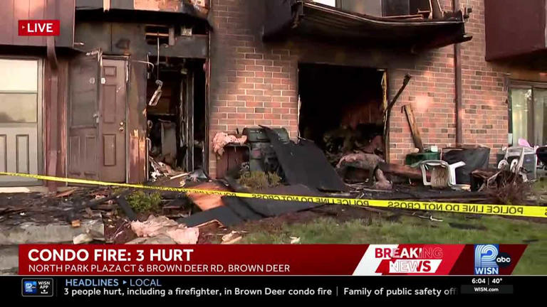 Fire tears through Brown Deer condo, injuring 3 and displacing 15