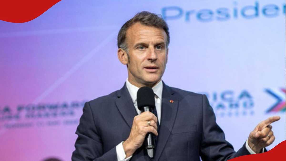 French president Emmanuel Macron lectures noisemakers at Africa Forward ...