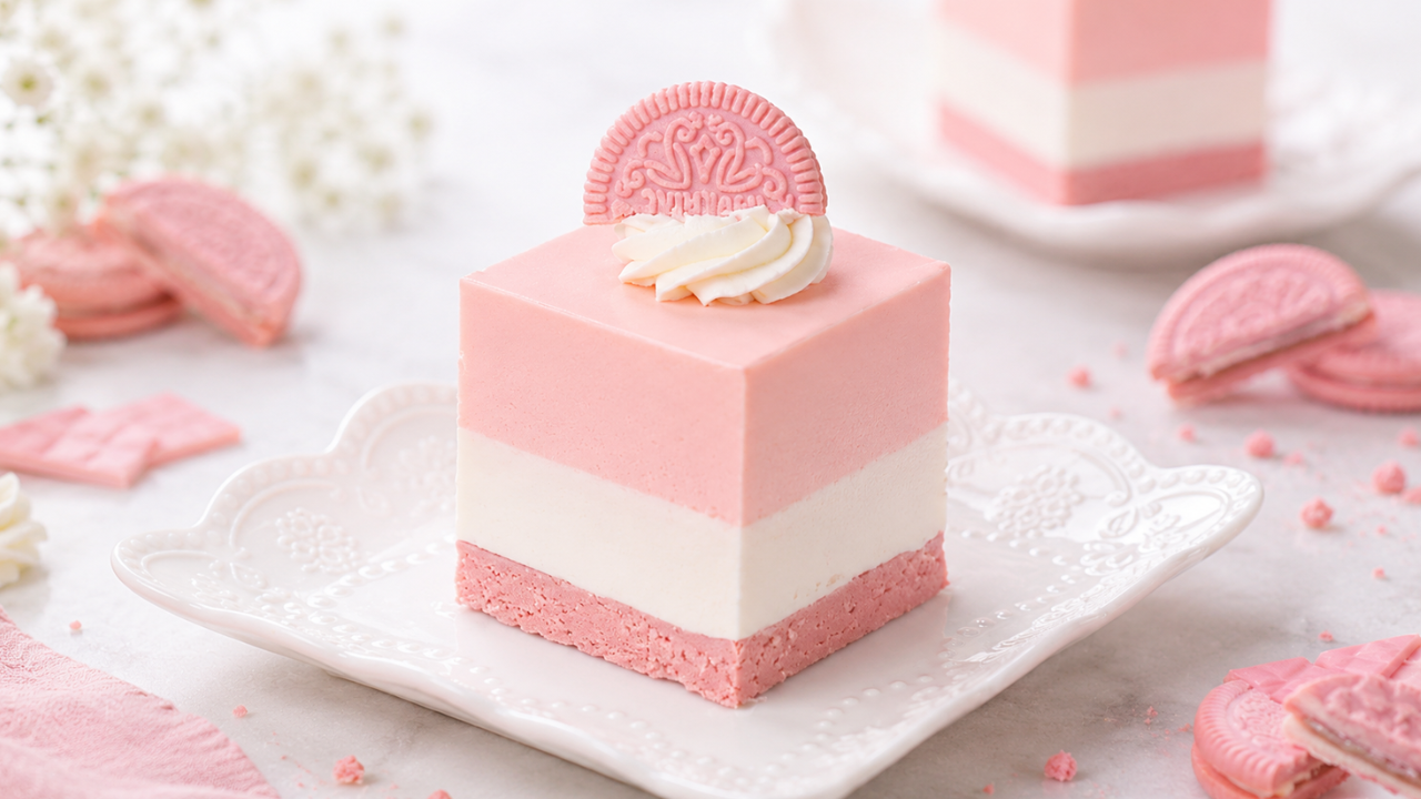 Pink Oreo layer cake cube delight