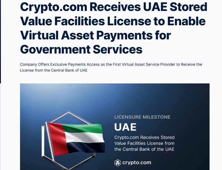 Crypto.com receives UAE license for Dubai government crypto payments