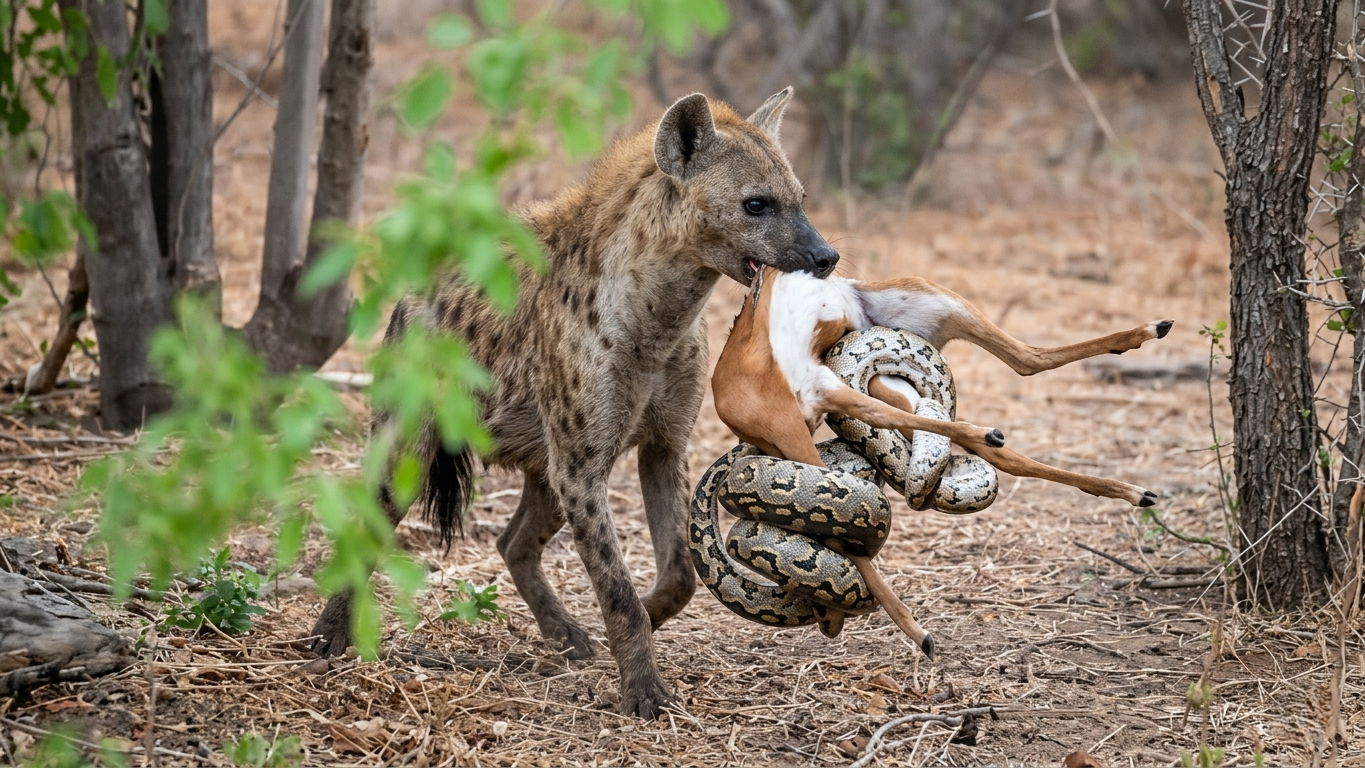 This snake killed a fawn - then a hyena took them both