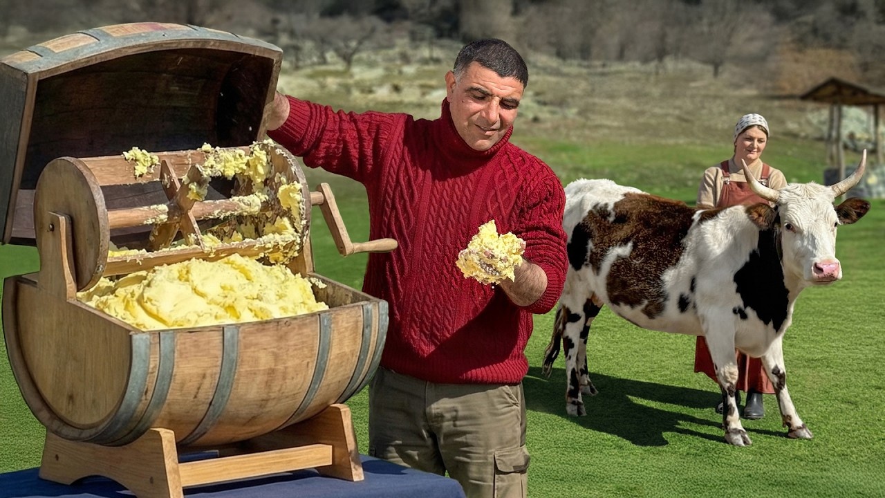 The secret to homemade village butter in a wooden churn