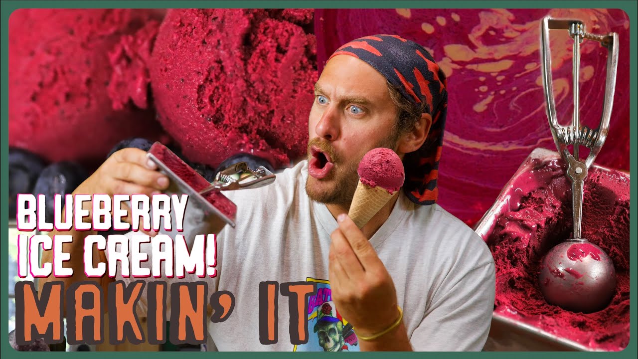 Churn homemade blueberry ice cream for a summer dessert