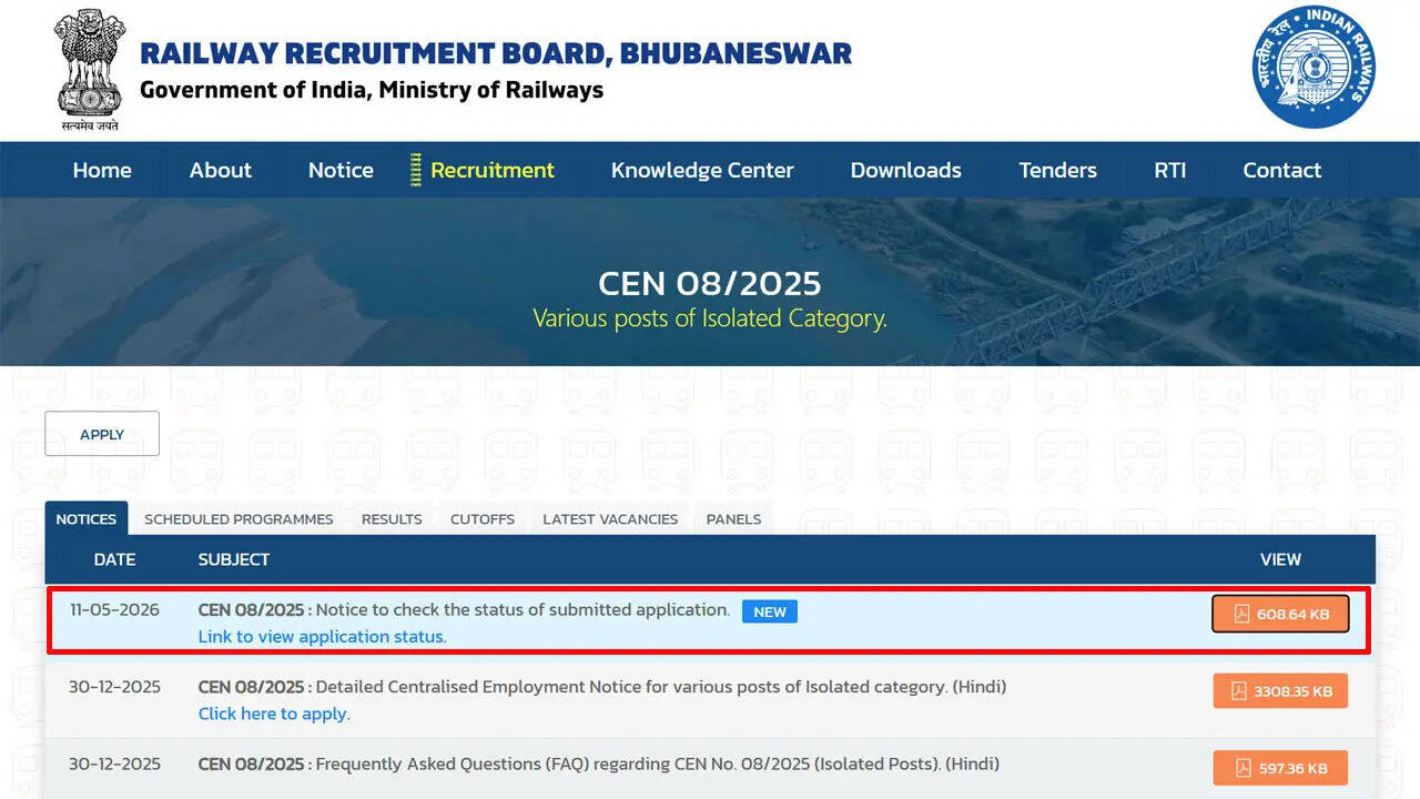 RRB isolated categories recruitment 2026 application status released ...