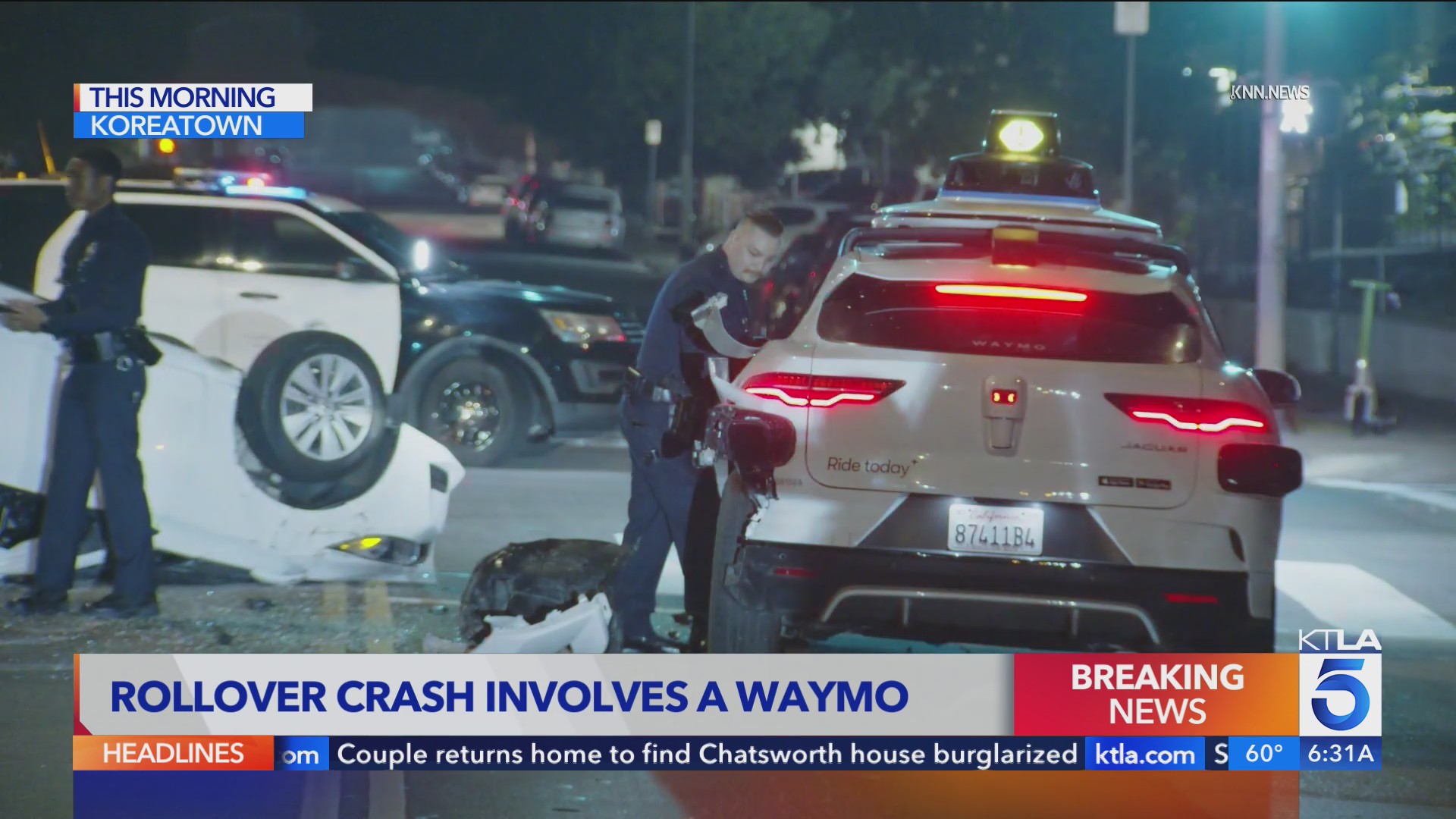 Video shows aftermath of rollover crash involving Waymo in Koreatown