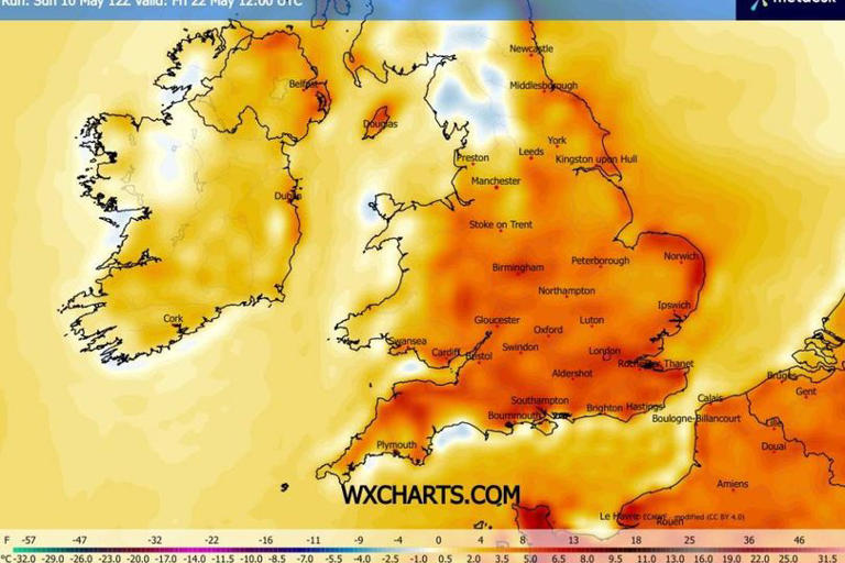 UK weather maps show 24C heat in May as 35 counties set for sun