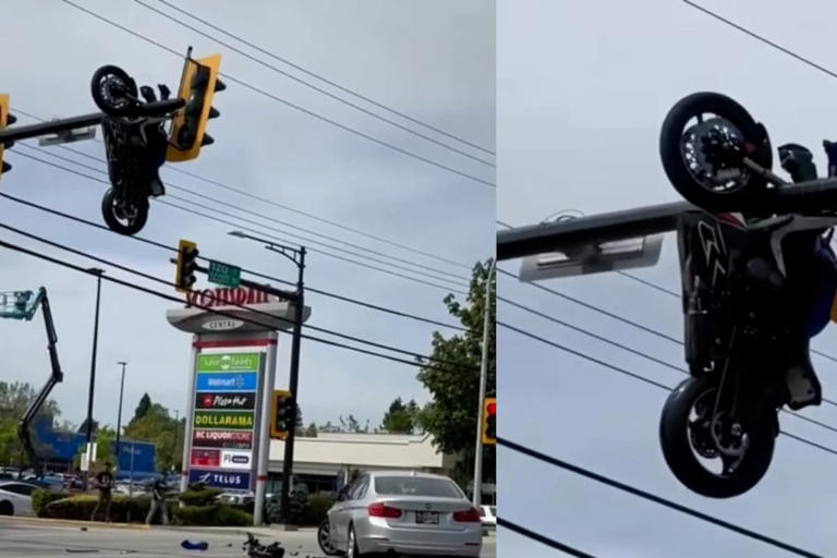 Watch: Canada Road Accident Gets Suzuki GSXR Hung OnTraffic Signal In A ...
