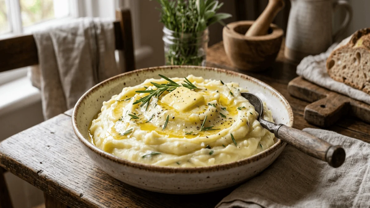 Así puedes preparar un delicioso puré de papa con romero y ajo en casa