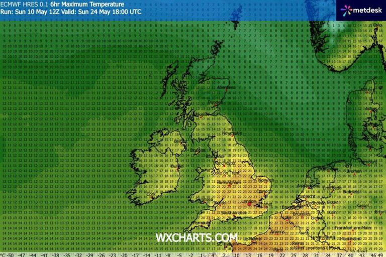 Weather maps turn red as South West among show 35 counties facing 20C ...