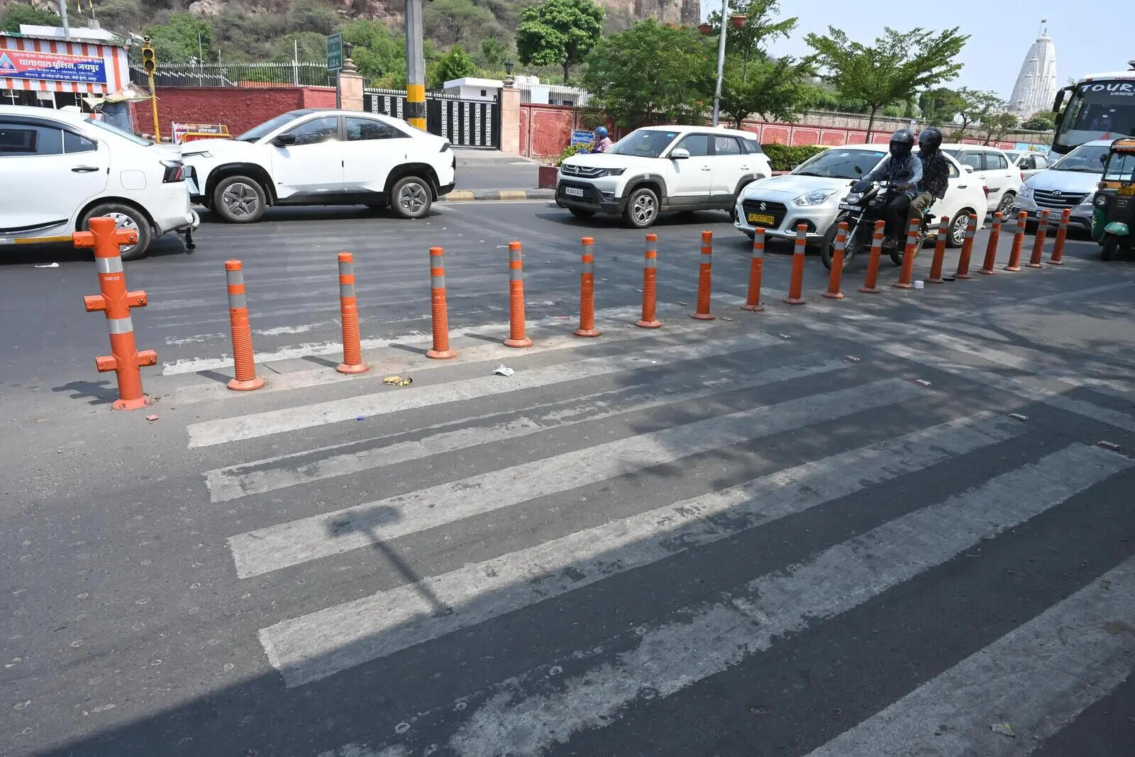 Barricades block access to zebra crossings in Jaipur