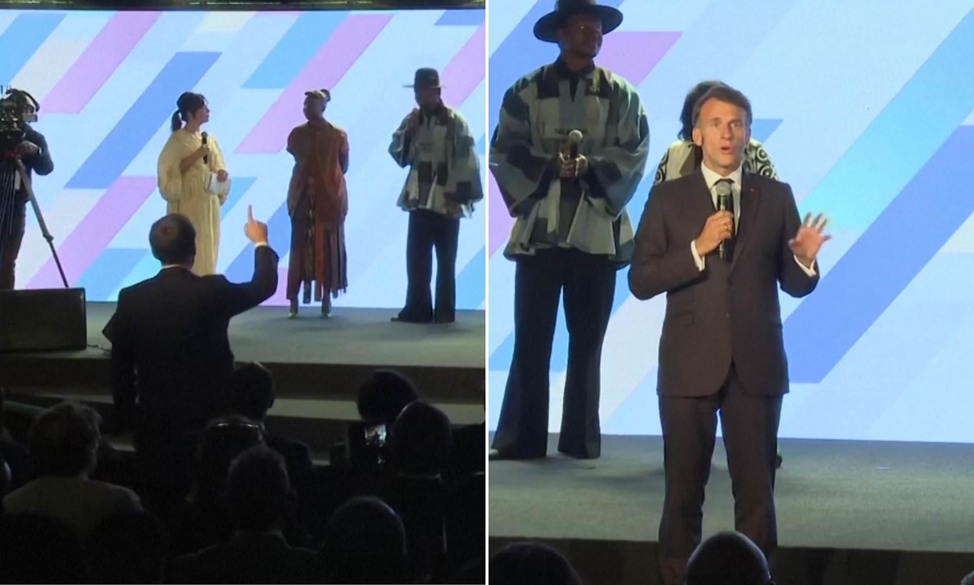 Moment Macron berates noisy crowd for 'lack of respect' during speeches ...
