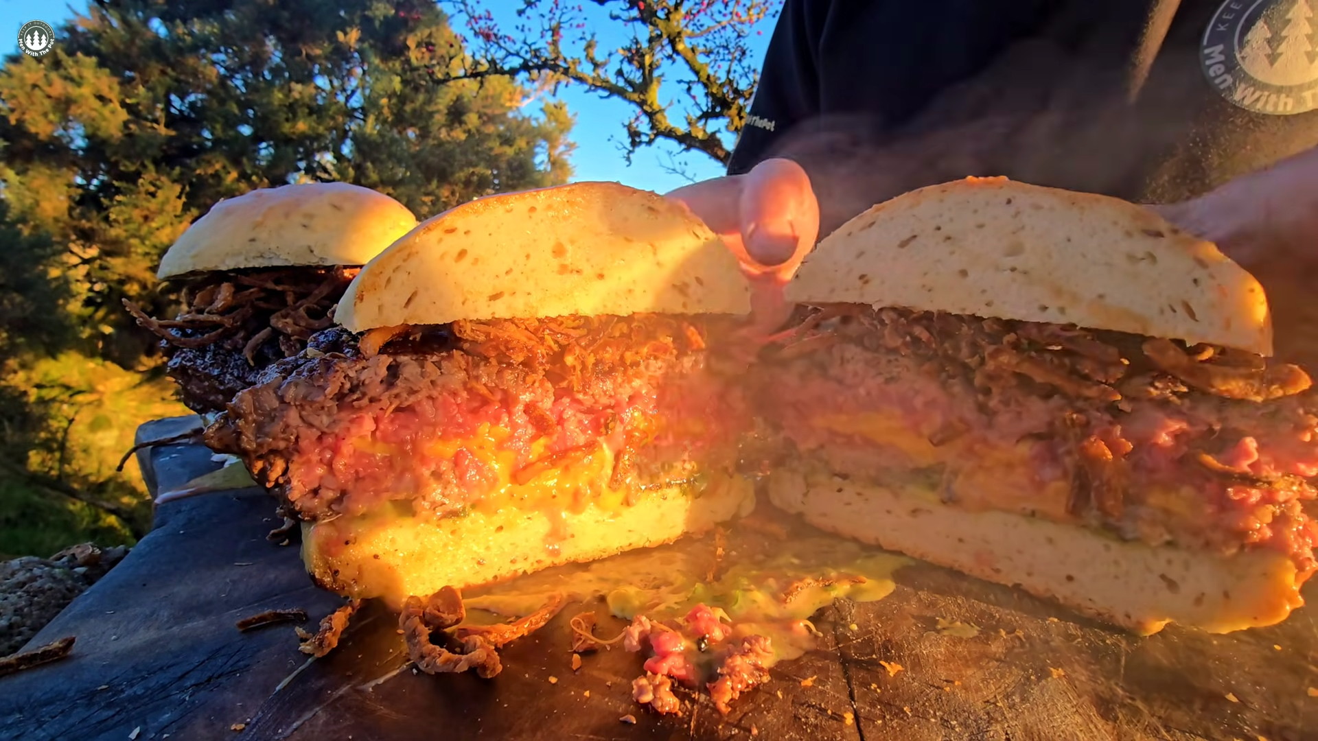 Watch how this cheese stuffed burger explodes after the cut