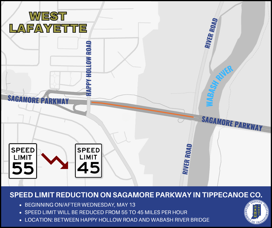 Sagamore Parkway speed limit to drop in Tippecanoe County