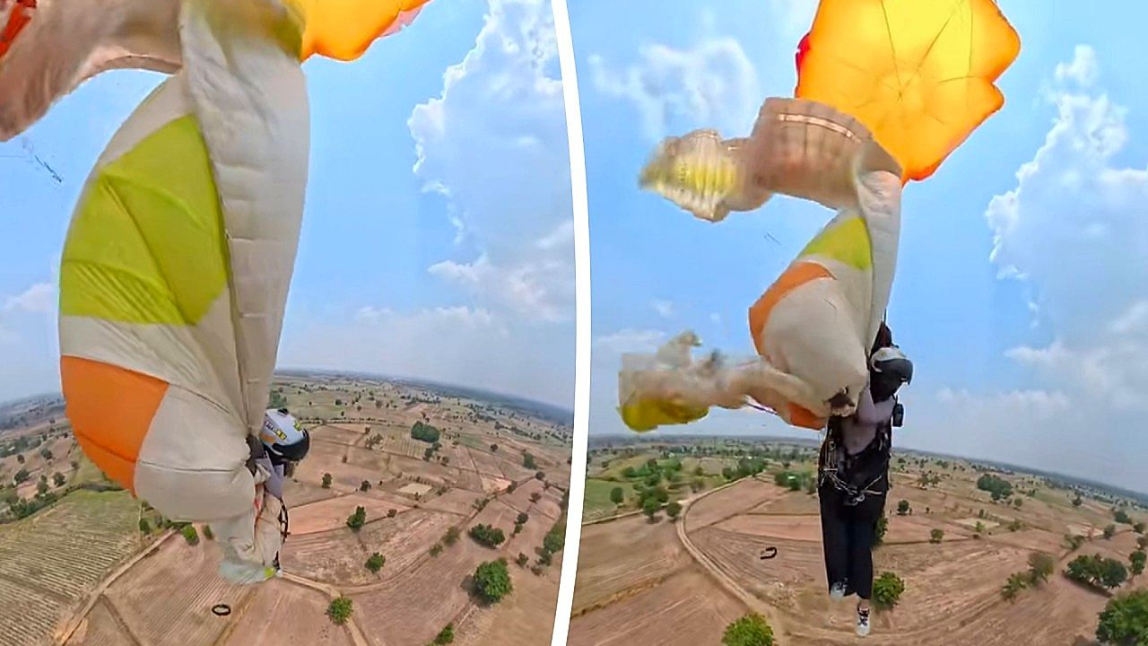 This is the moment a skydiver is forced into emergency landing after ...