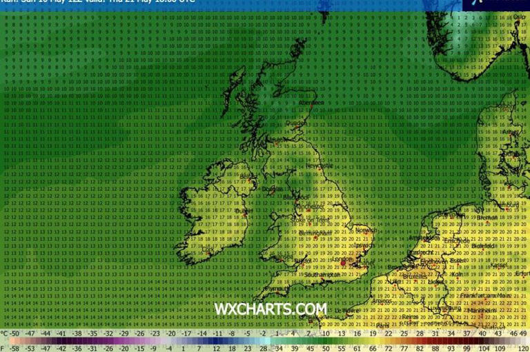Weather maps turn red as South West among show 35 counties facing 20C ...