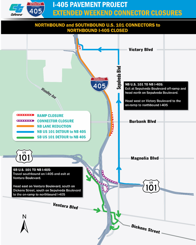 405, 101 freeway closures to snarl traffic in LA County beginning Friday