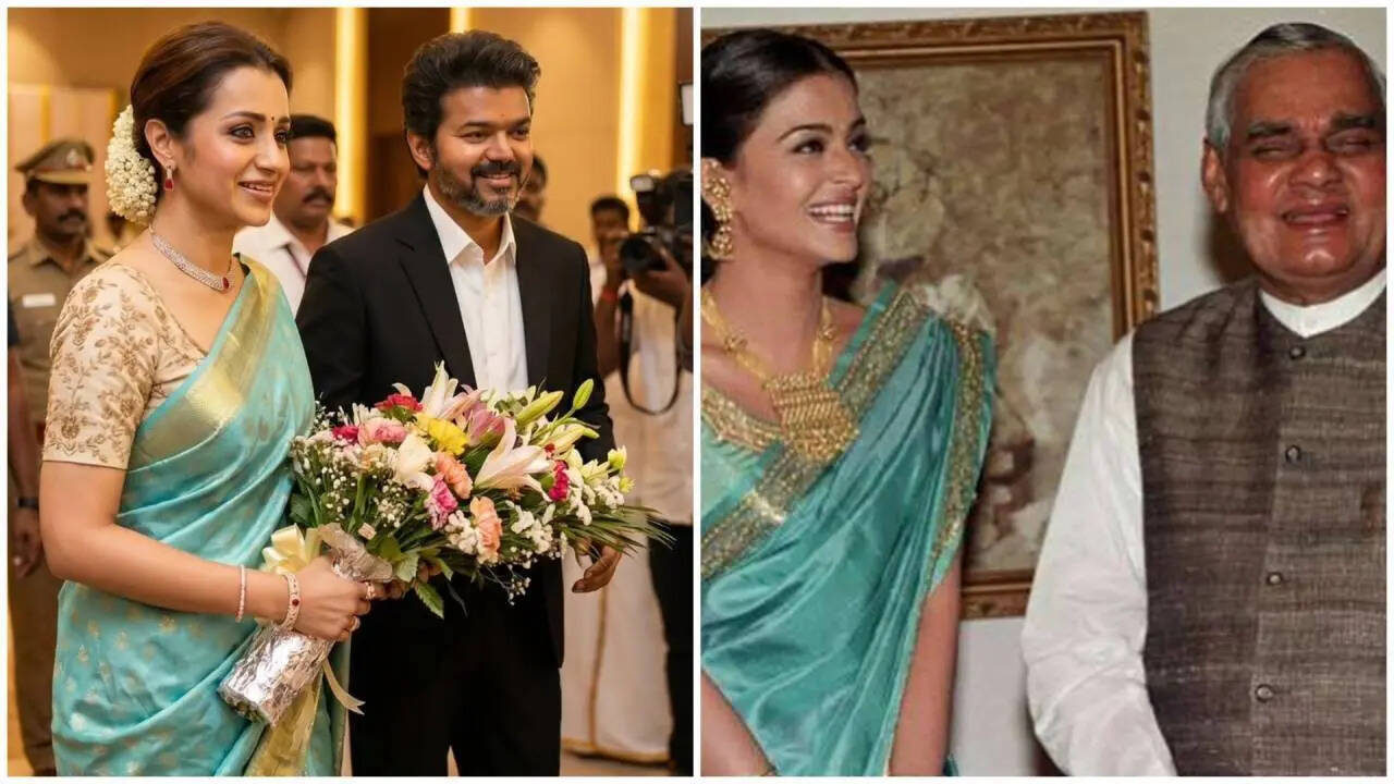 Trisha Krishnan’s blue saree at Vijay’s swearing-in reminds fans of ...