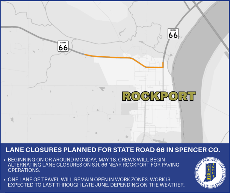 Lane closure planned for State Road 66 in Spencer County