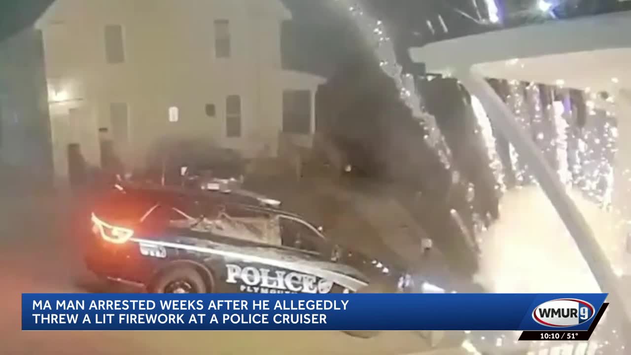 Man arrested after video shows thrown firework exploding near officer ...
