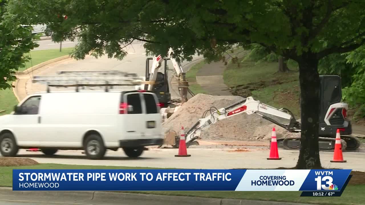 Roadwork near Rosedale Drive in Homewood may cause delays