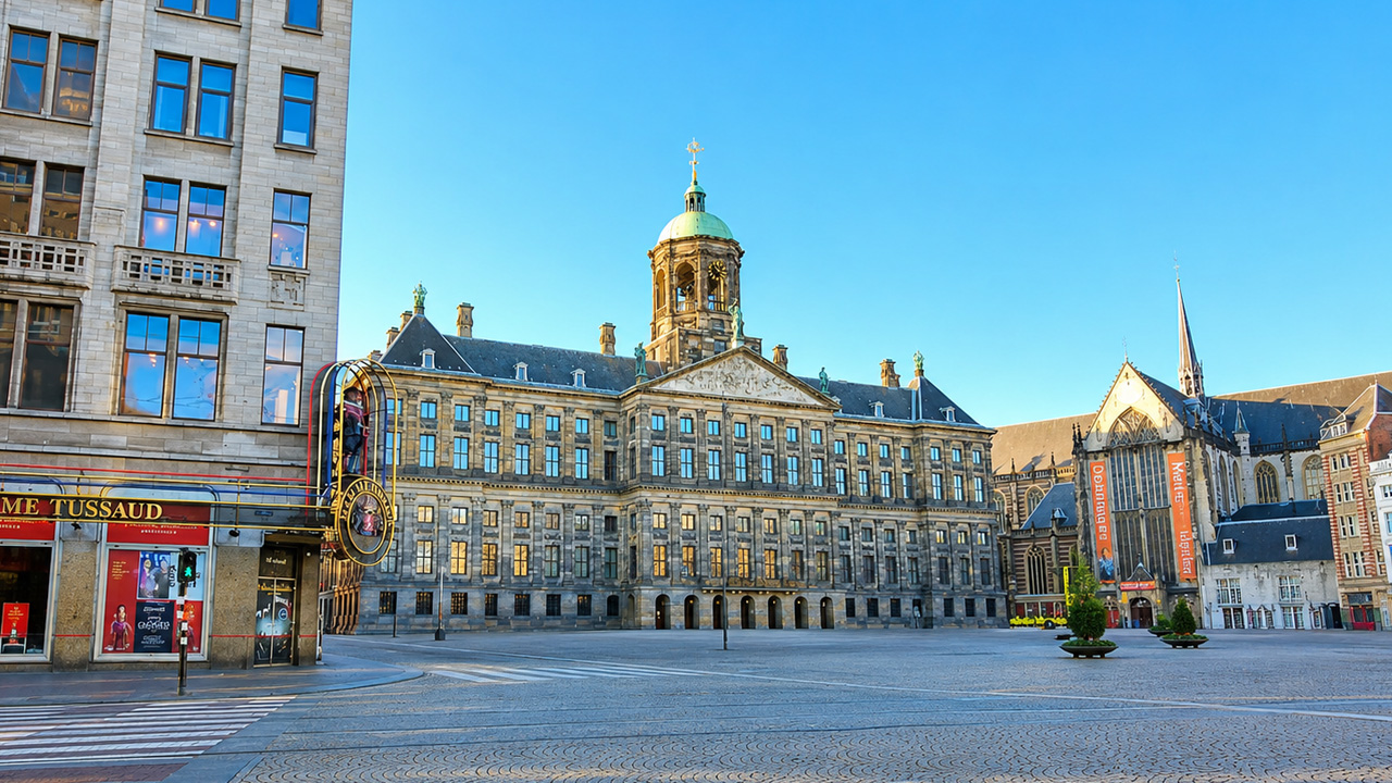 Amsterdam Dam Square walk with Royal Palace views
