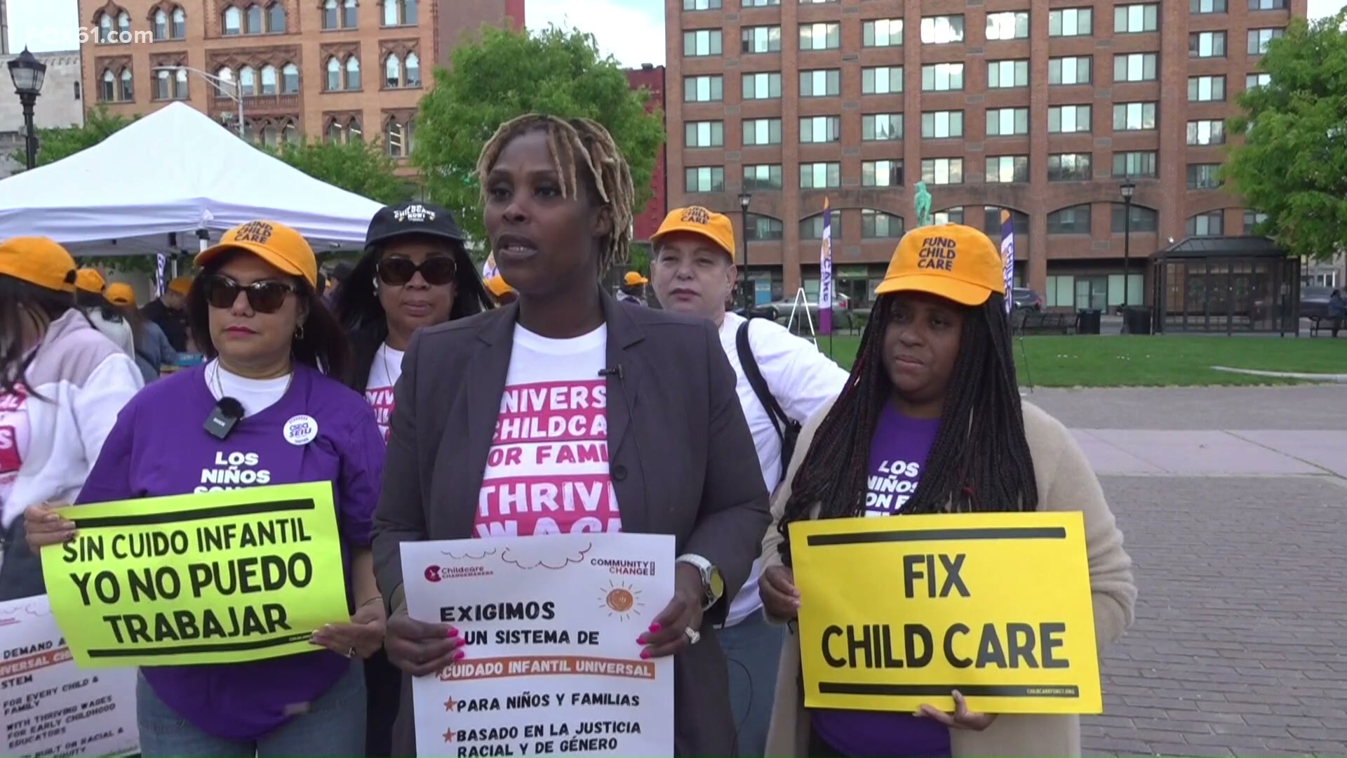 Rally for National day without child care movement gather in Waterbury ...