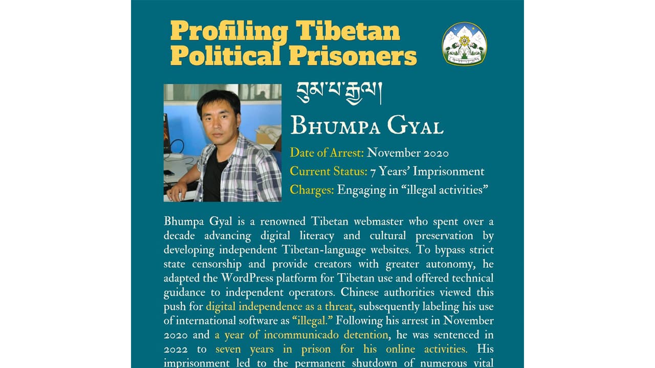 Tibetan webmaster Bhumpa Gyal jailed for cultural preservation work