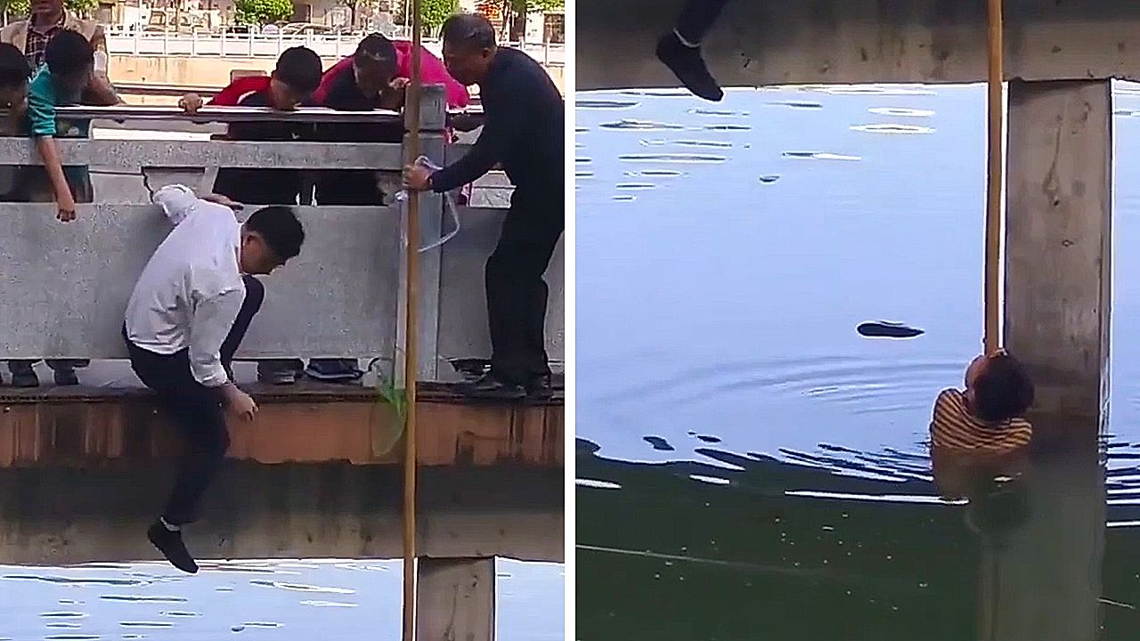 Crowd works together to rescue child who fell into river in China