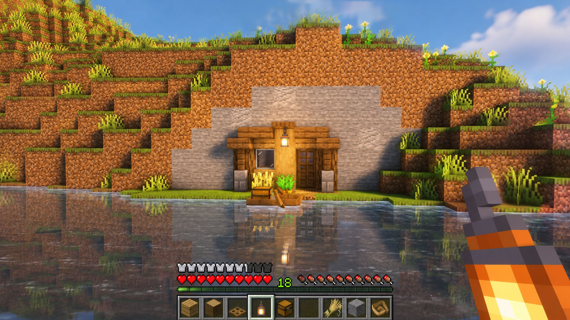 Create a cozy hidden base beside the water