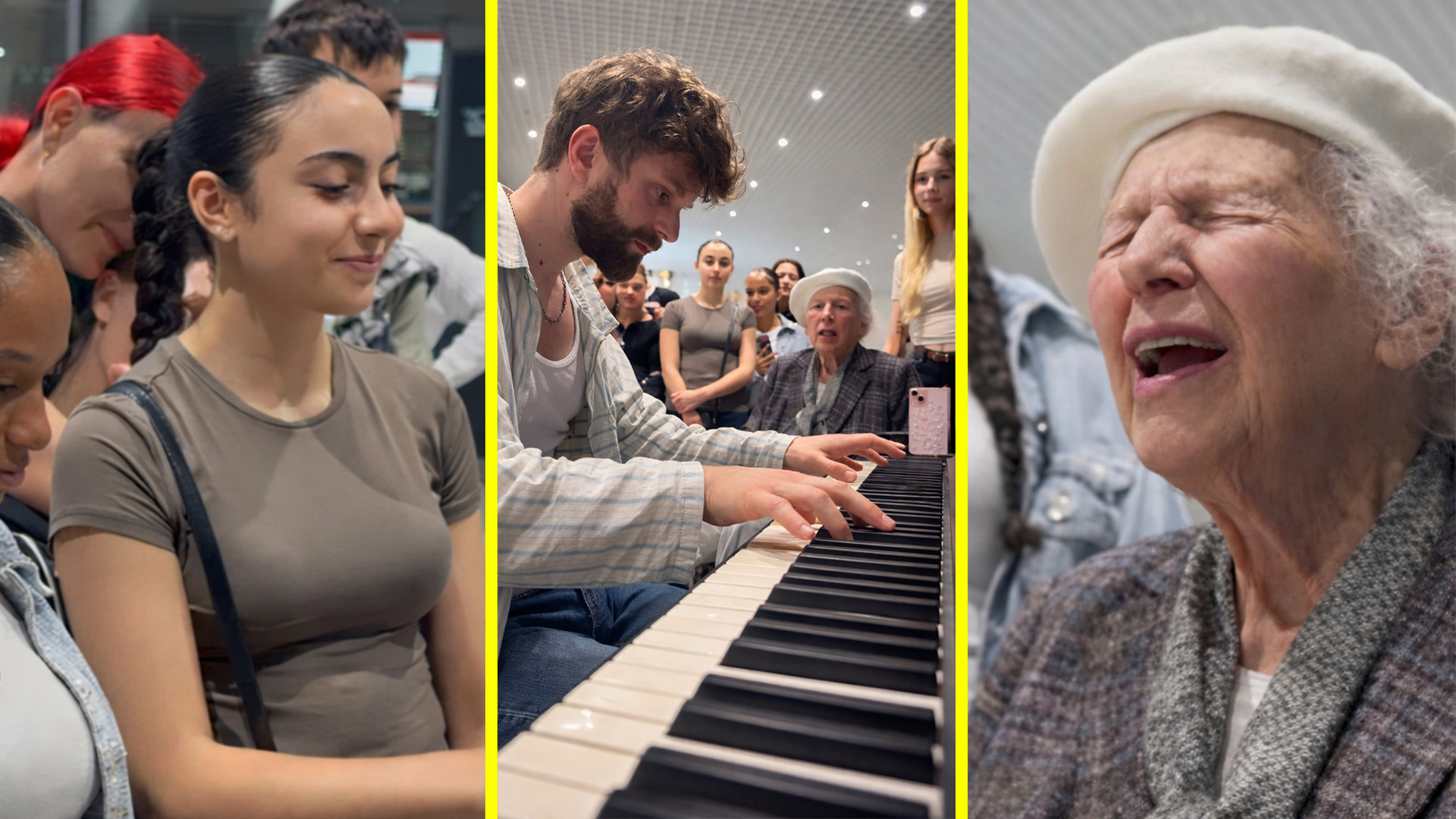 Everyone gathered around this 100 year old singer
