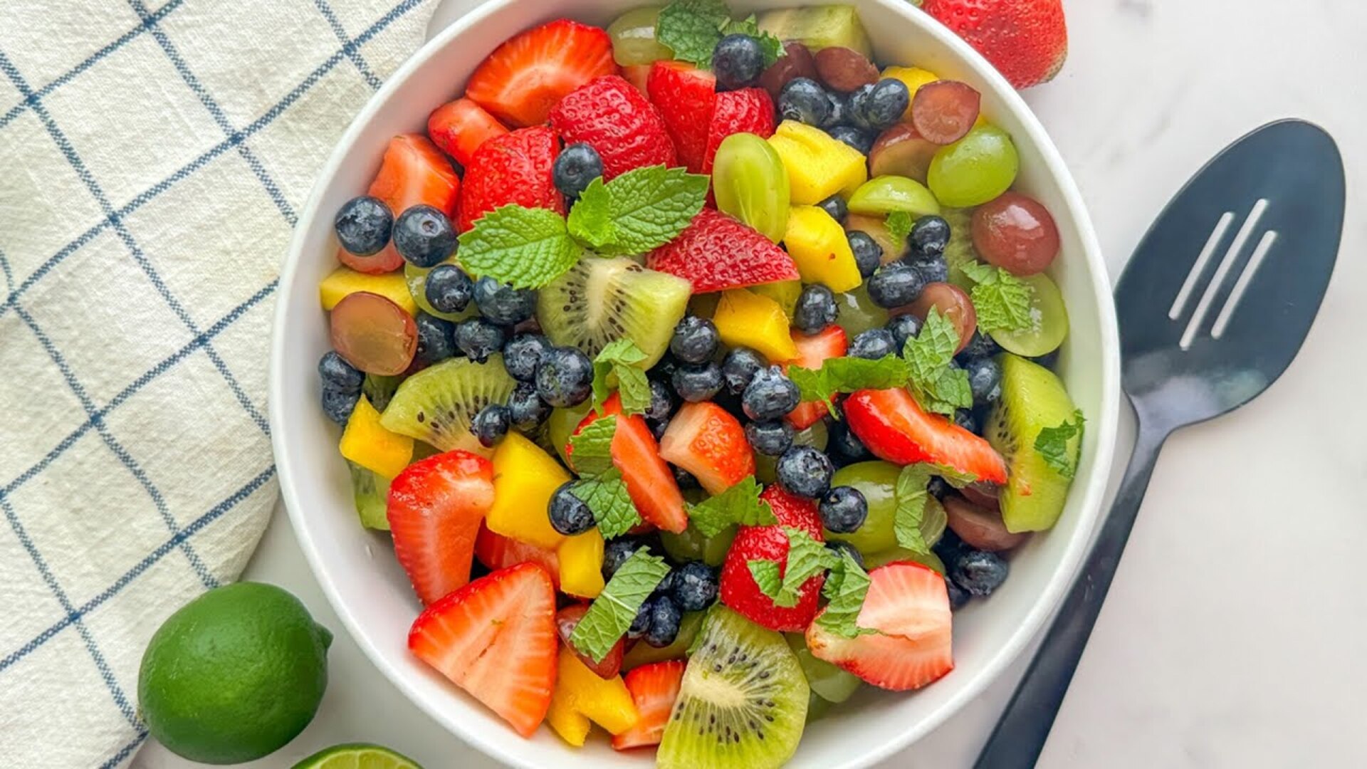 Simple fruit salad with honey-lime dressing recipe