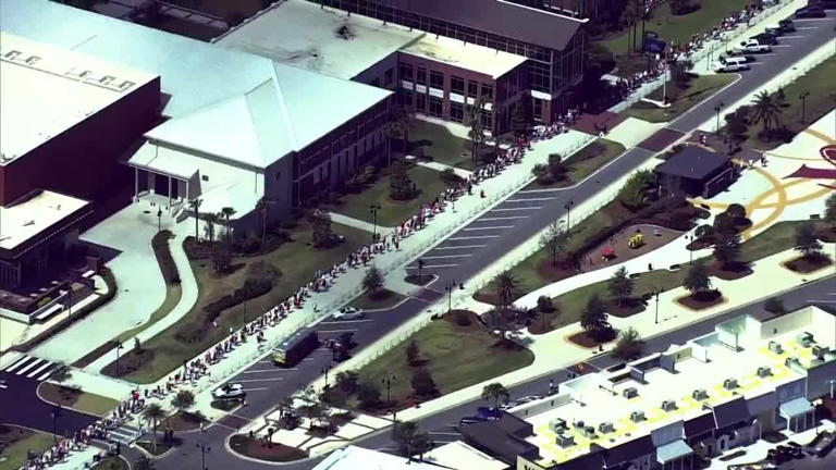 Massive lines form outside school in The Villages where Trump is ...